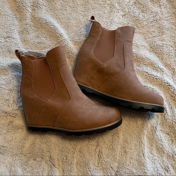 Universal Thread | Shoes | Tan Wedge Faux Suede Booties | Poshmark